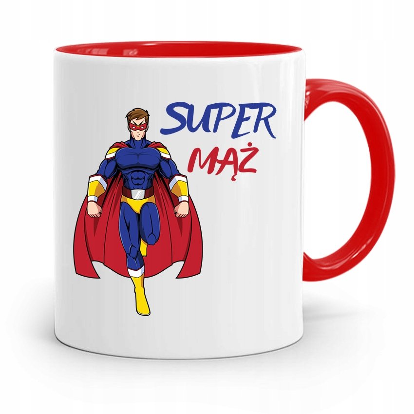 KUBEK CZERWONY PREZENT DLA CHŁOPAKA SUPER MĄŻ z Nadrukiem ze Zdjęciem ...