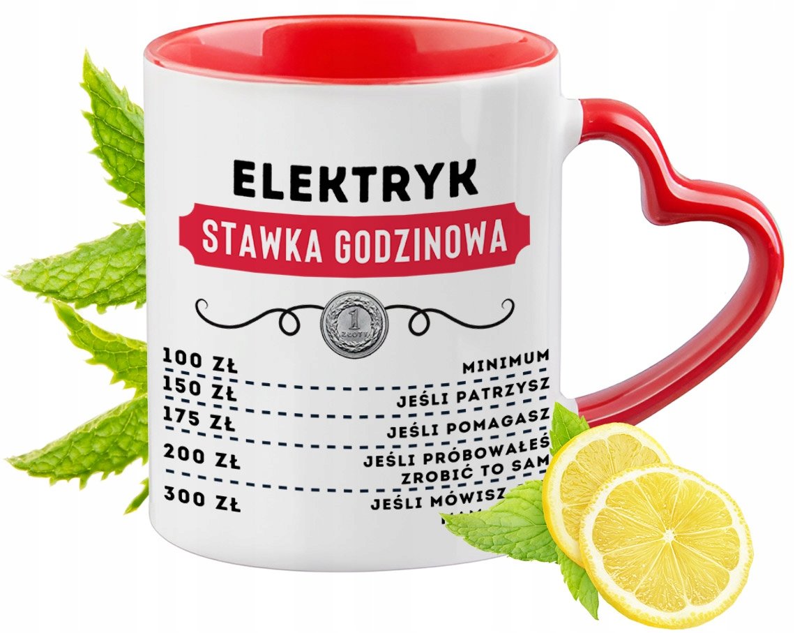 Kubek Czerwony z Uszkiem w Kształcie Serca Dla Elektryka na Prezent - PoliDraw | Sklep EMPIK.COM