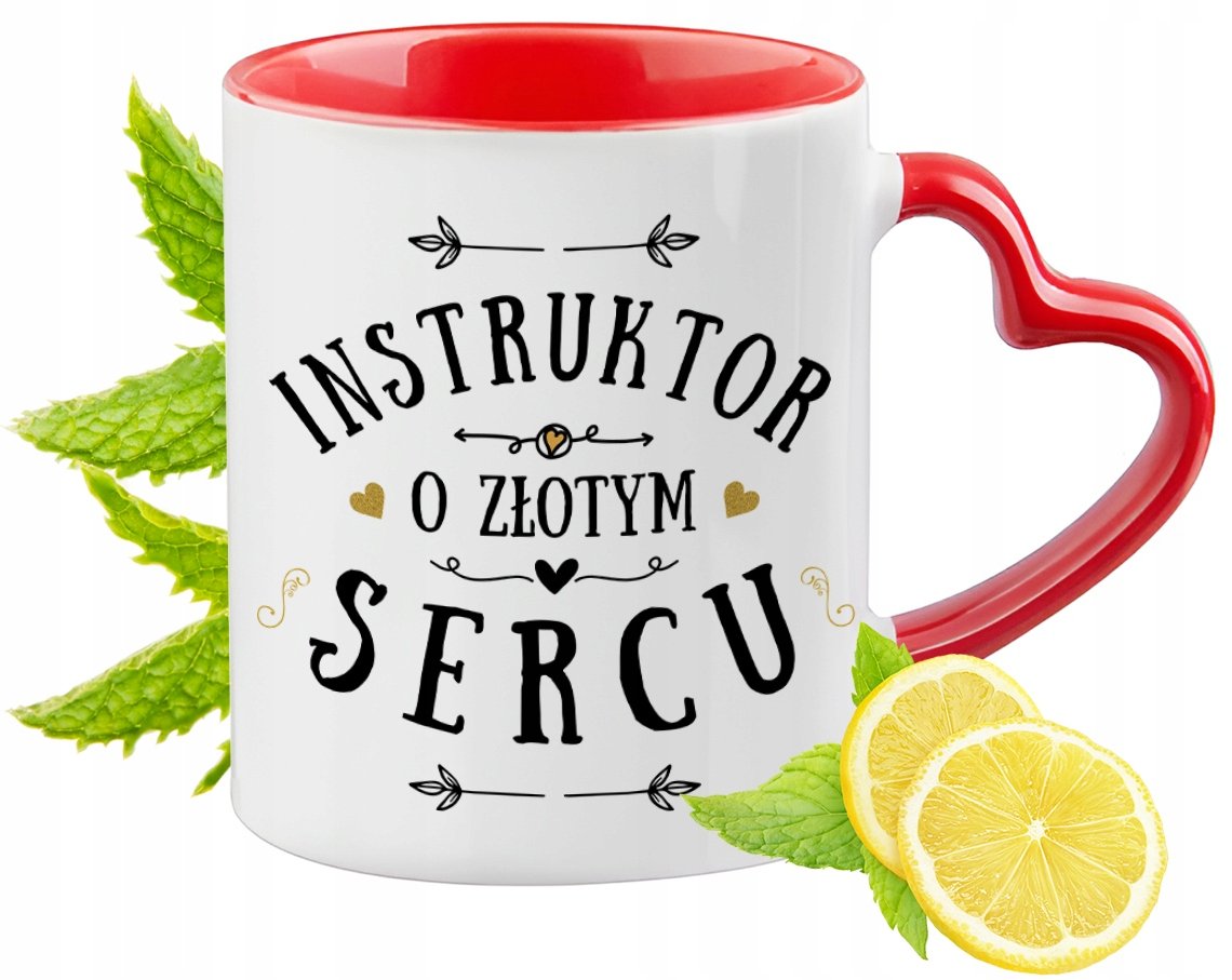 Kubek Czerwony z Uszkiem w Kształcie Serca Dla Instruktora na Prezent - PoliDraw | Sklep EMPIK.COM
