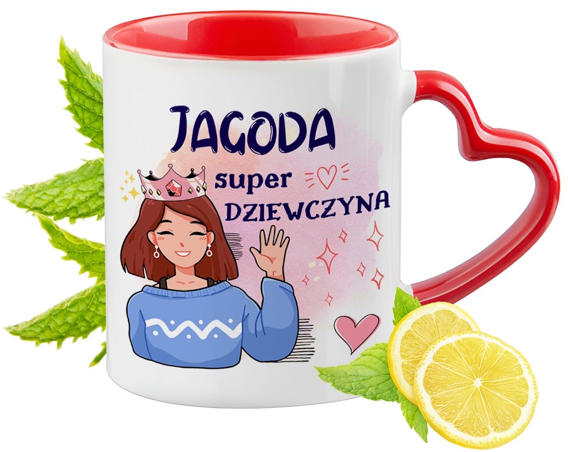 Kubek Czerwony z Uszkiem w Kształcie Serca Dla Jagody na Prezent - PoliDraw | Sklep EMPIK.COM