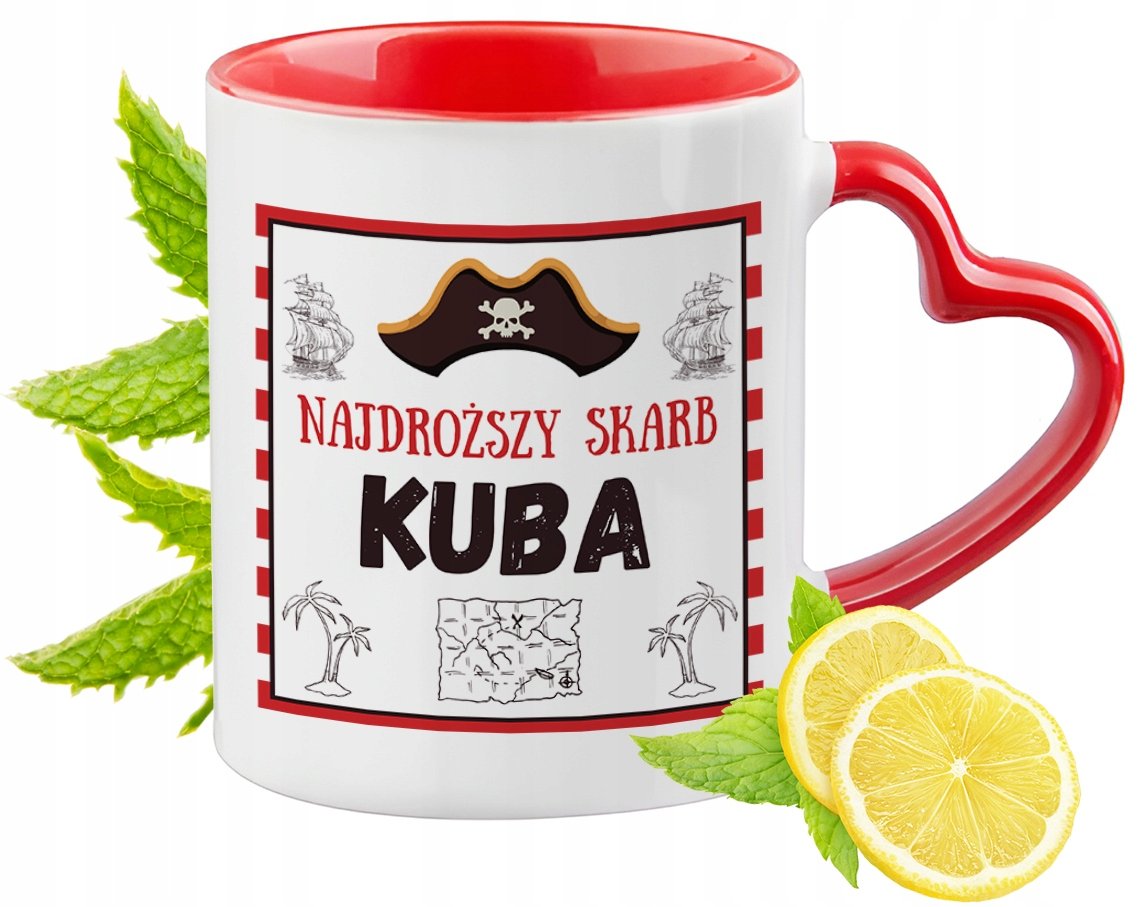 Kubek Czerwony z Uszkiem w Kształcie Serca Dla Kuby na Prezent - PoliDraw | Sklep EMPIK.COM