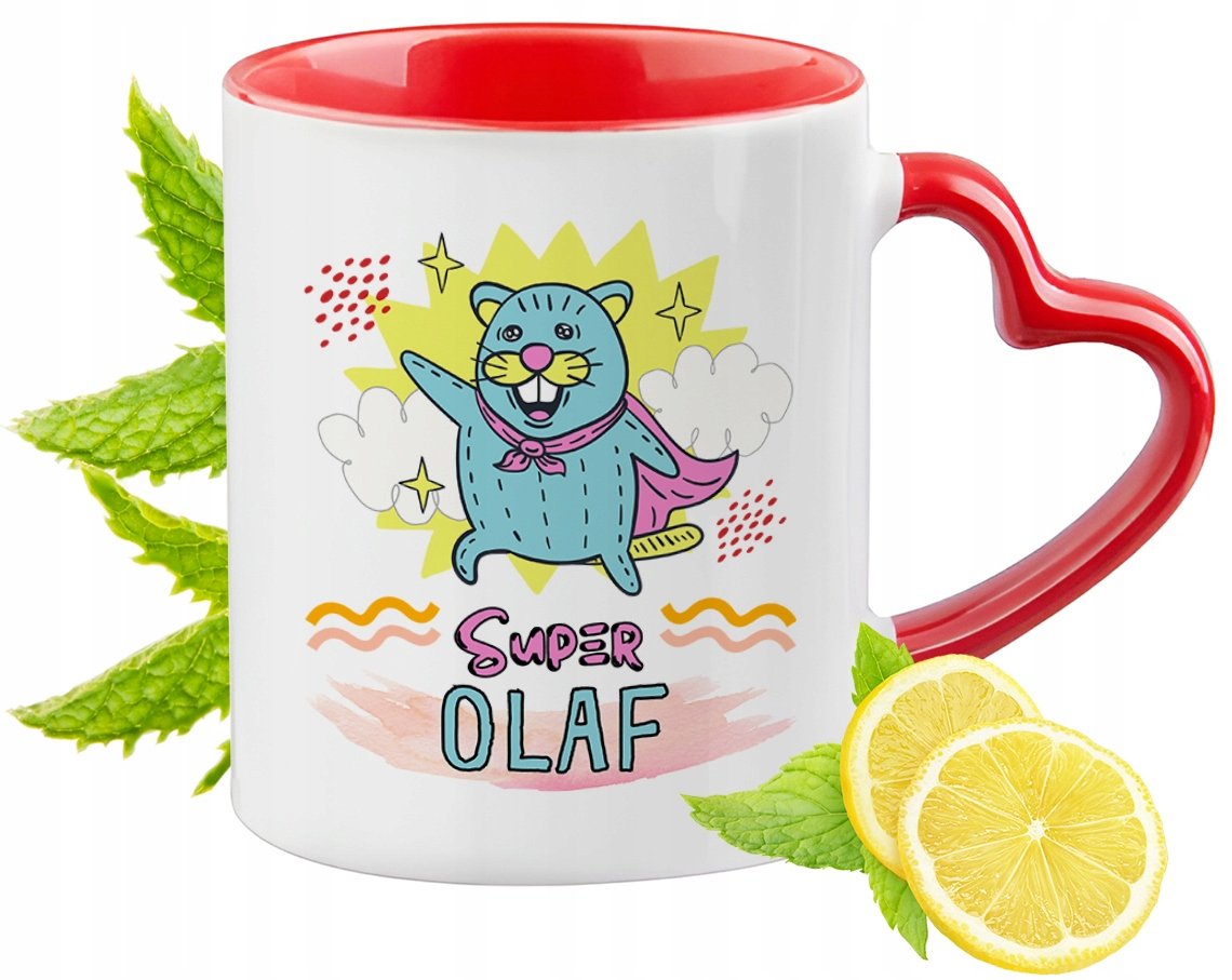 Kubek Czerwony z Uszkiem w Kształcie Serca Dla Olafa na Prezent ...