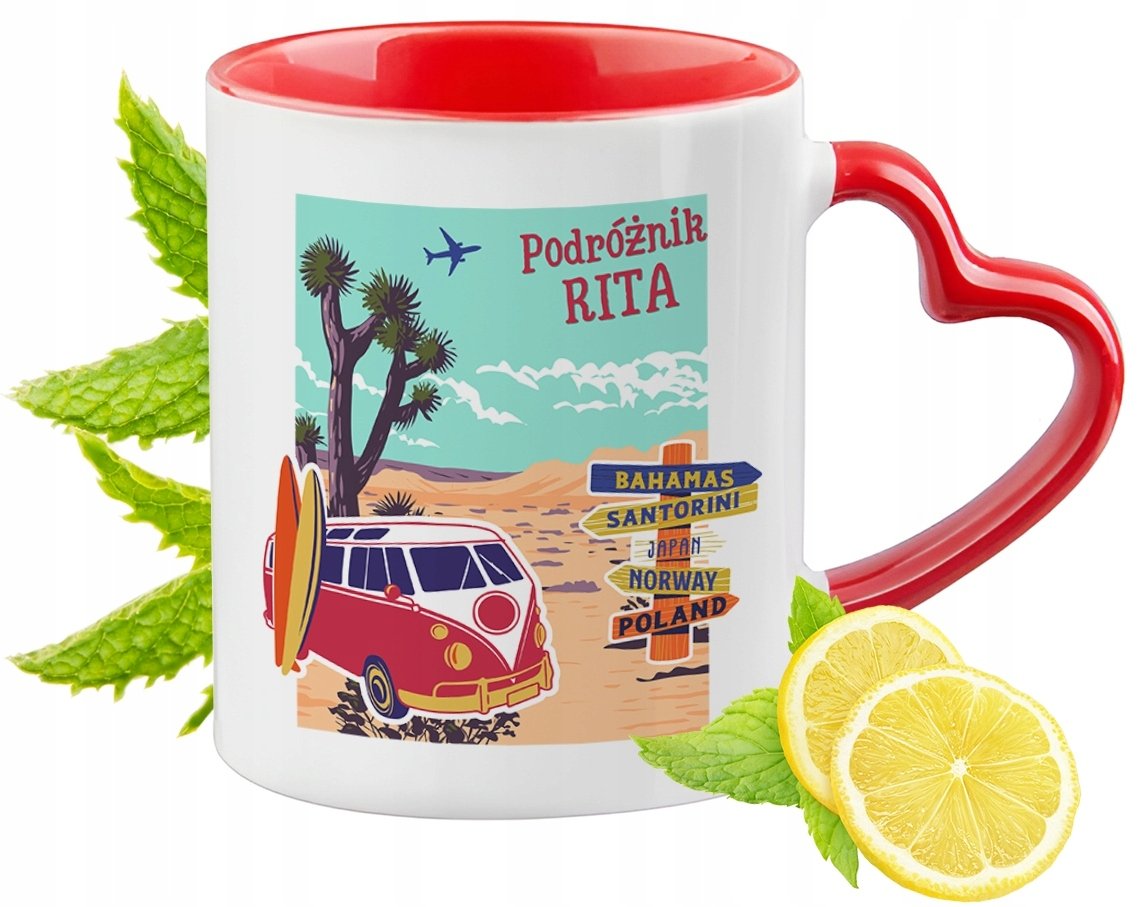 Kubek Czerwony z Uszkiem w Kształcie Serca Dla Rity na Prezent - PoliDraw | Sklep EMPIK.COM