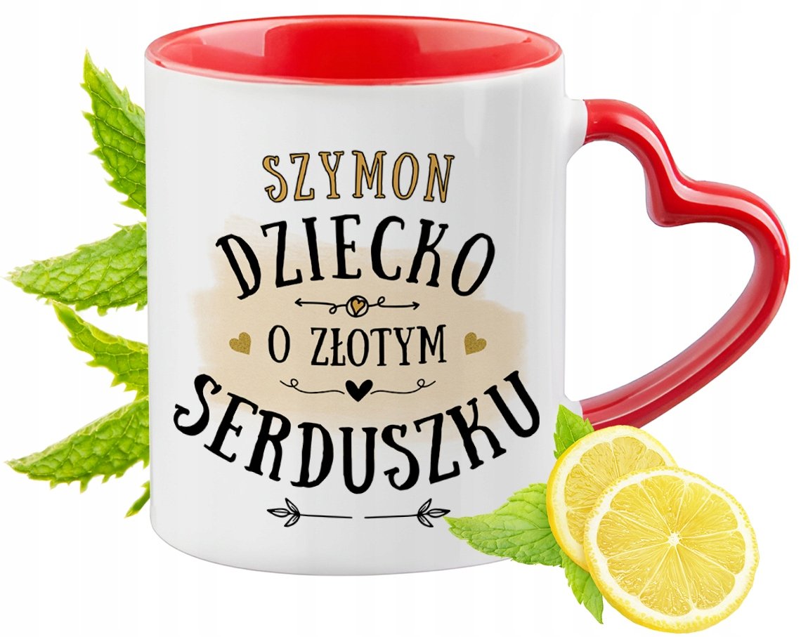 Kubek Czerwony z Uszkiem w Kształcie Serca Dla Szymona na Prezent - PoliDraw | Sklep EMPIK.COM