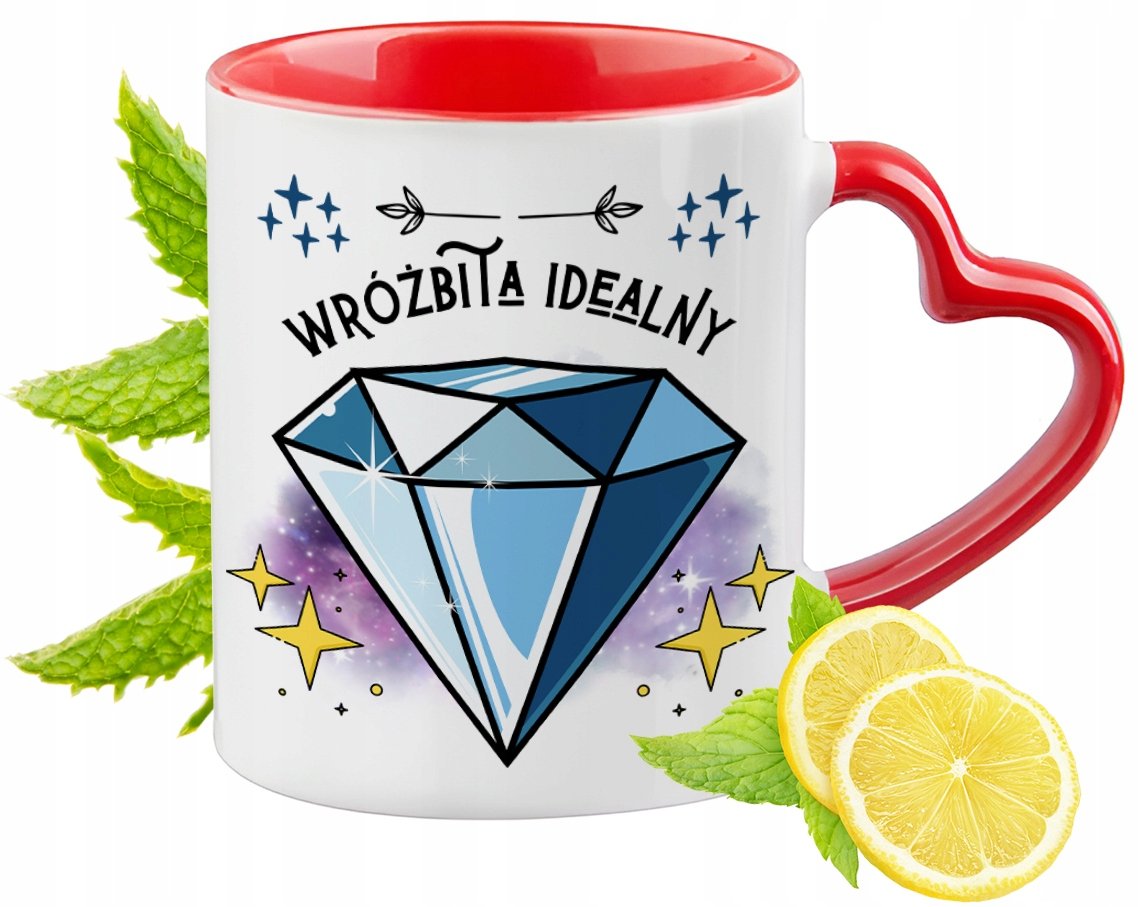 Kubek Czerwony z Uszkiem w Kształcie Serca Dla Wróżbity na Prezent - PoliDraw | Sklep EMPIK.COM