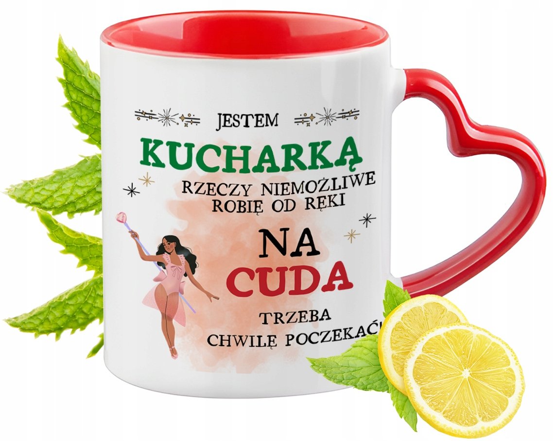 Kubek Dla Kucharki Czerwony z Uszkiem w Kształcie Serca na Prezent - PoliDraw | Sklep EMPIK.COM