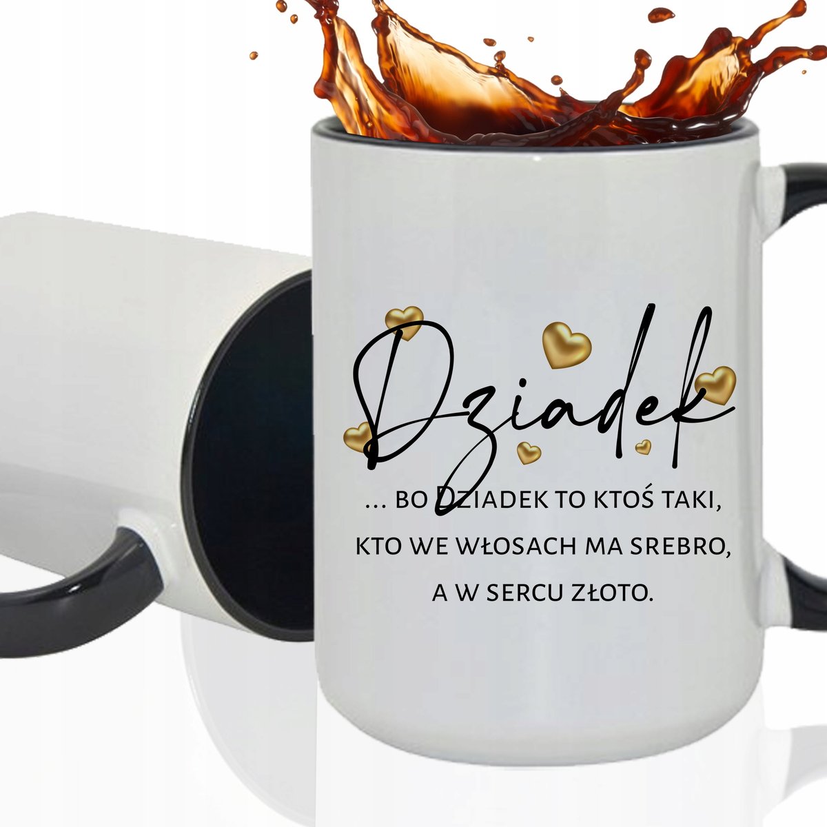 Kubek DUŻY CZARNY Na Prezent Dzień Dziadka DZIADEK W SERCU MA ZŁOTO Wzory - StyleCouture | Sklep ...