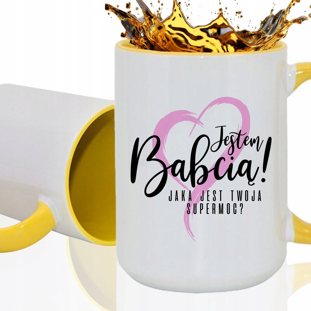 Kubek DUŻY XXL ŻÓŁTY Na Prezent Dla Przyszłej Babci JESTEM BABCIĄ Wzory - StyleCouture | Sklep ...