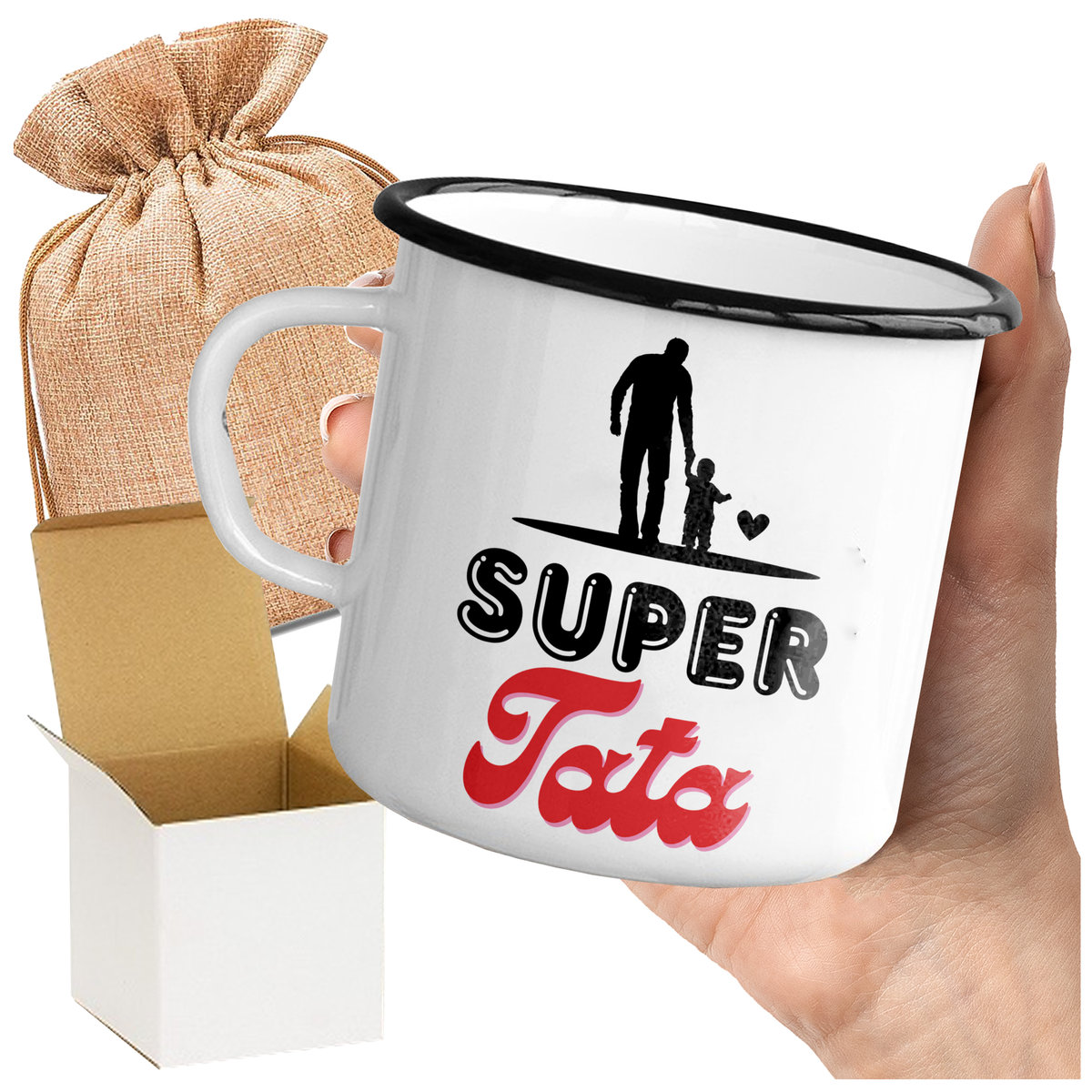 Kubek_emaliowany z nadrukiem super tata prezent na dzień taty dzień ...