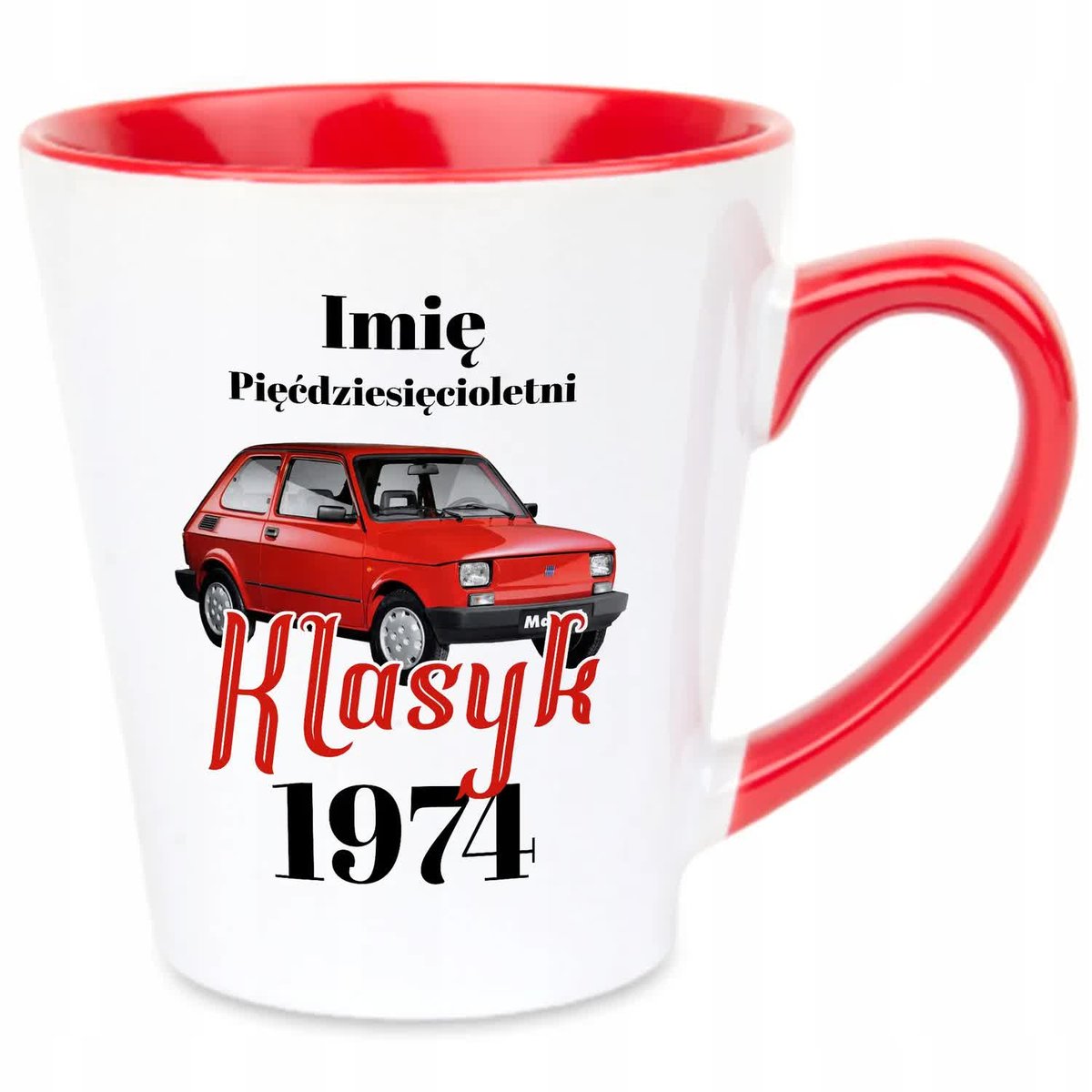 Kubek Latte Czerwono Biały 50-LETNI KLASYK 1974 *IMIĘ* Prezent Na 50 ...