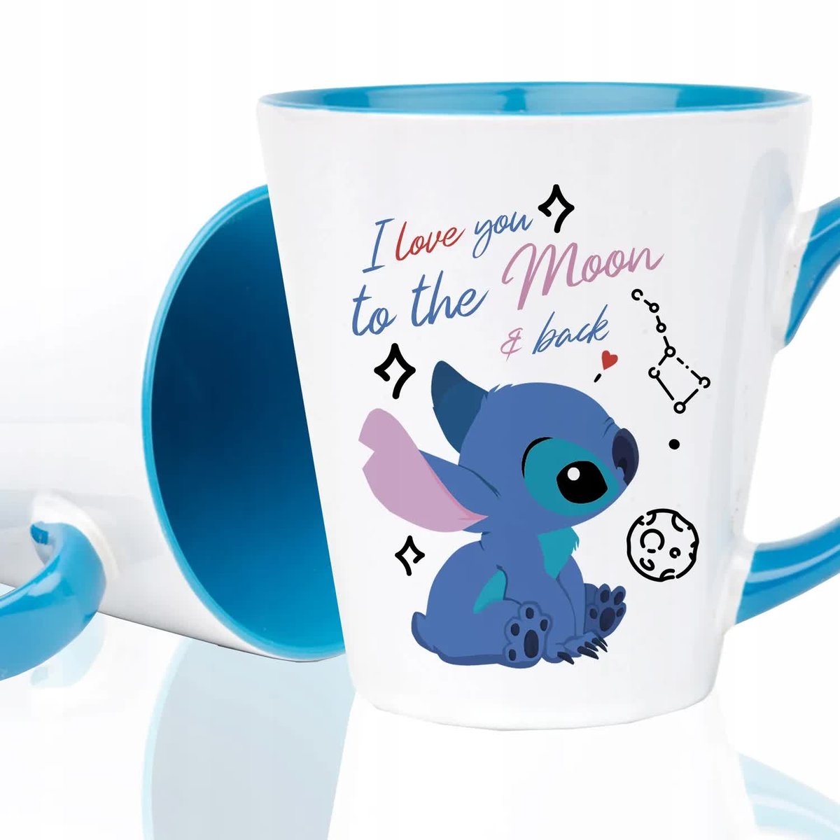 KUBEK LATTE NIEBIESKI Prezent Urodziny Lilo Stich LOVE YOU TO THE MOON ...