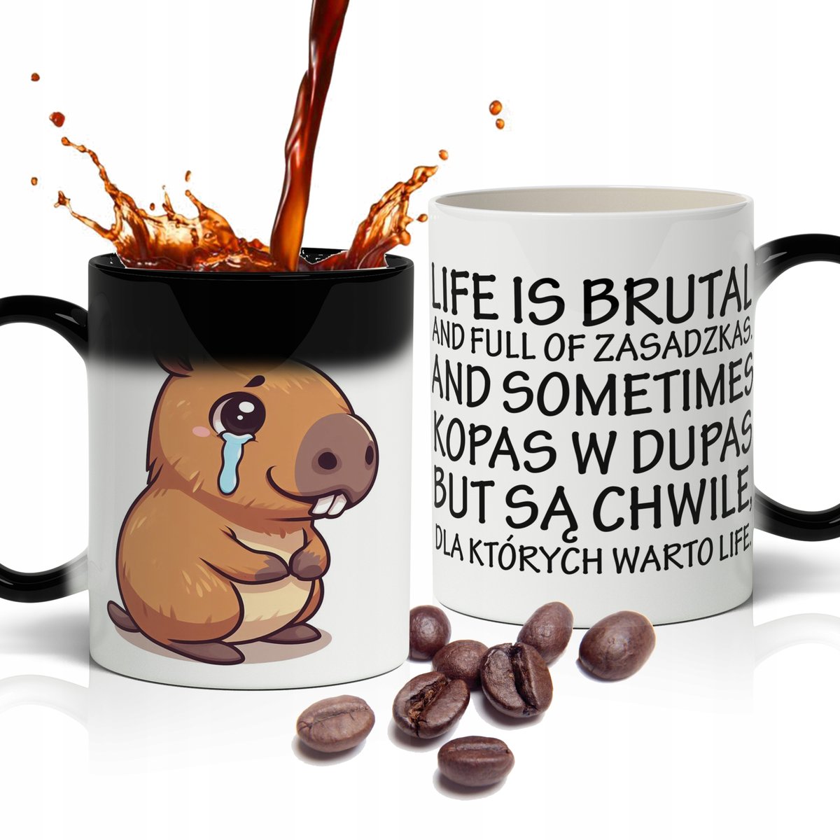 KUBEK MAGICZNY PREZENT DO PRACY ZABAWNY PREZENT LIFE IS BRUTAL WZORY 300 ML - StyleCouture ...