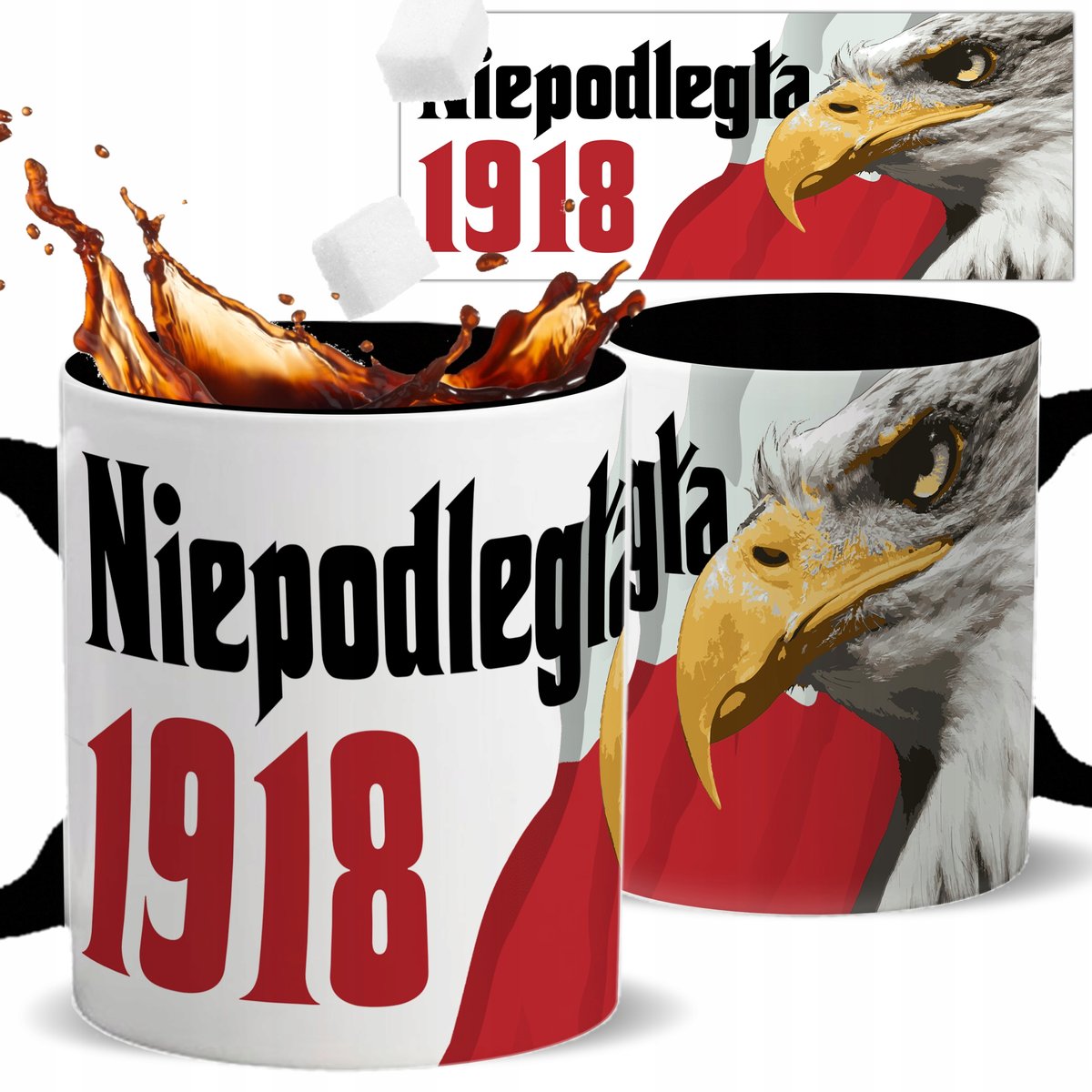 KUBEK Patriotyczny CZARNY Z Nadrukiem Na Prezent NIEPODLEGŁA 1918 Wzory - StyleCouture | Sklep ...