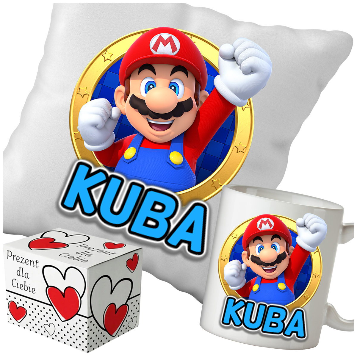 Kubek + Poduszka Super Mario Bros 330ml 40x40cm i Opakowanie Na Prezent ...