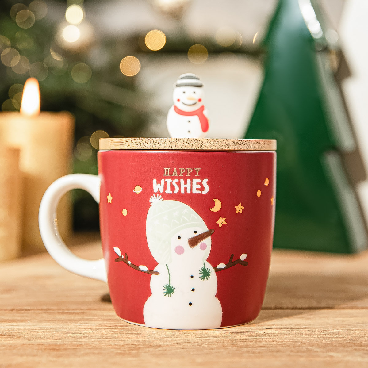 Kubek porcelanowy świąteczny Moldy Z Bałwankiem Pokrywką, 300ml, Homla ...