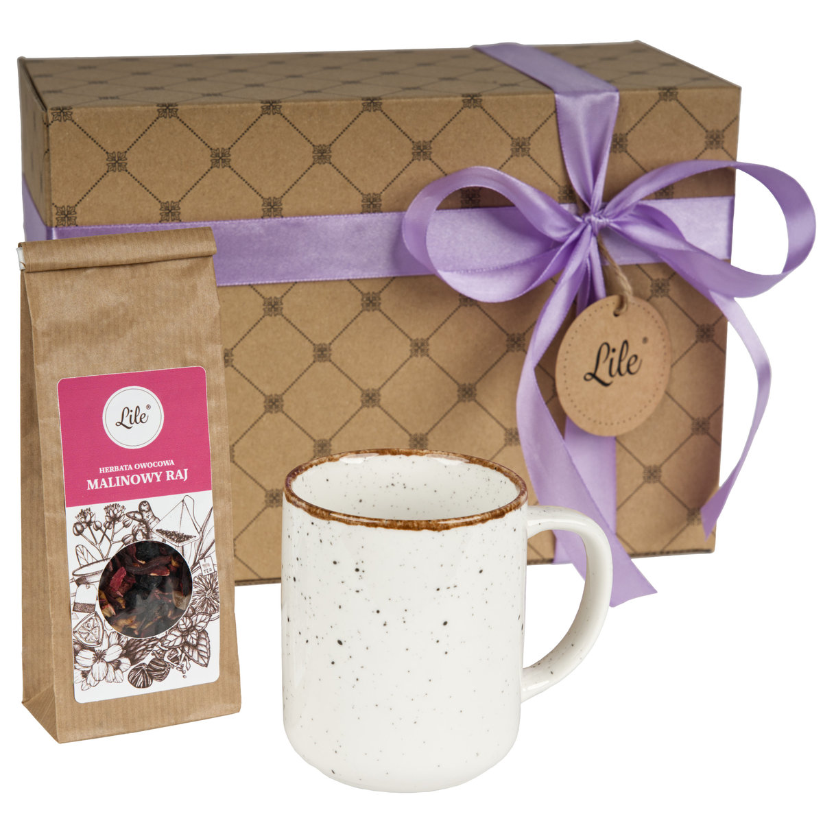 Kubek porcelanowy z herbatą Malinowy Raj zestaw prezentowy świąteczny ...