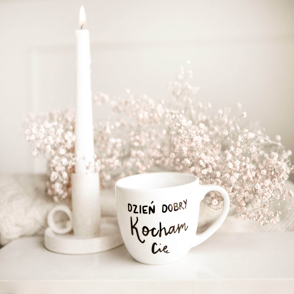 Kubek porcelanowy, z napisami, Dzień Dobry Kocham Cię, 300 ml, Nadzwyczajnie, biały ...