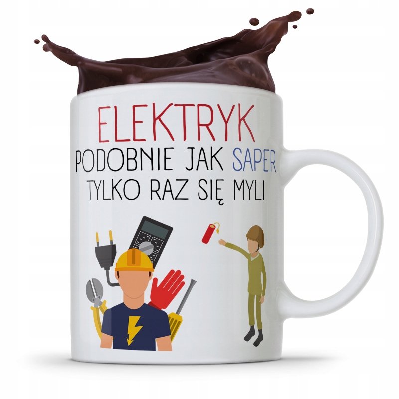 KUBEK PREZENT DLA ELEKTRYKA TYLKO RAZ SIĘ MYLI z Nadrukiem ze Zdjęciem - PoliDraw | Sklep EMPIK.COM