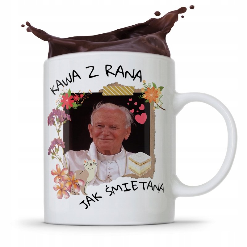 KUBEK PREZENT JAN PAWEŁ II PAPIEŻ KAWA Z RANA z Nadrukiem ze Zdjęciem numer 277959547 - PoliDraw ...