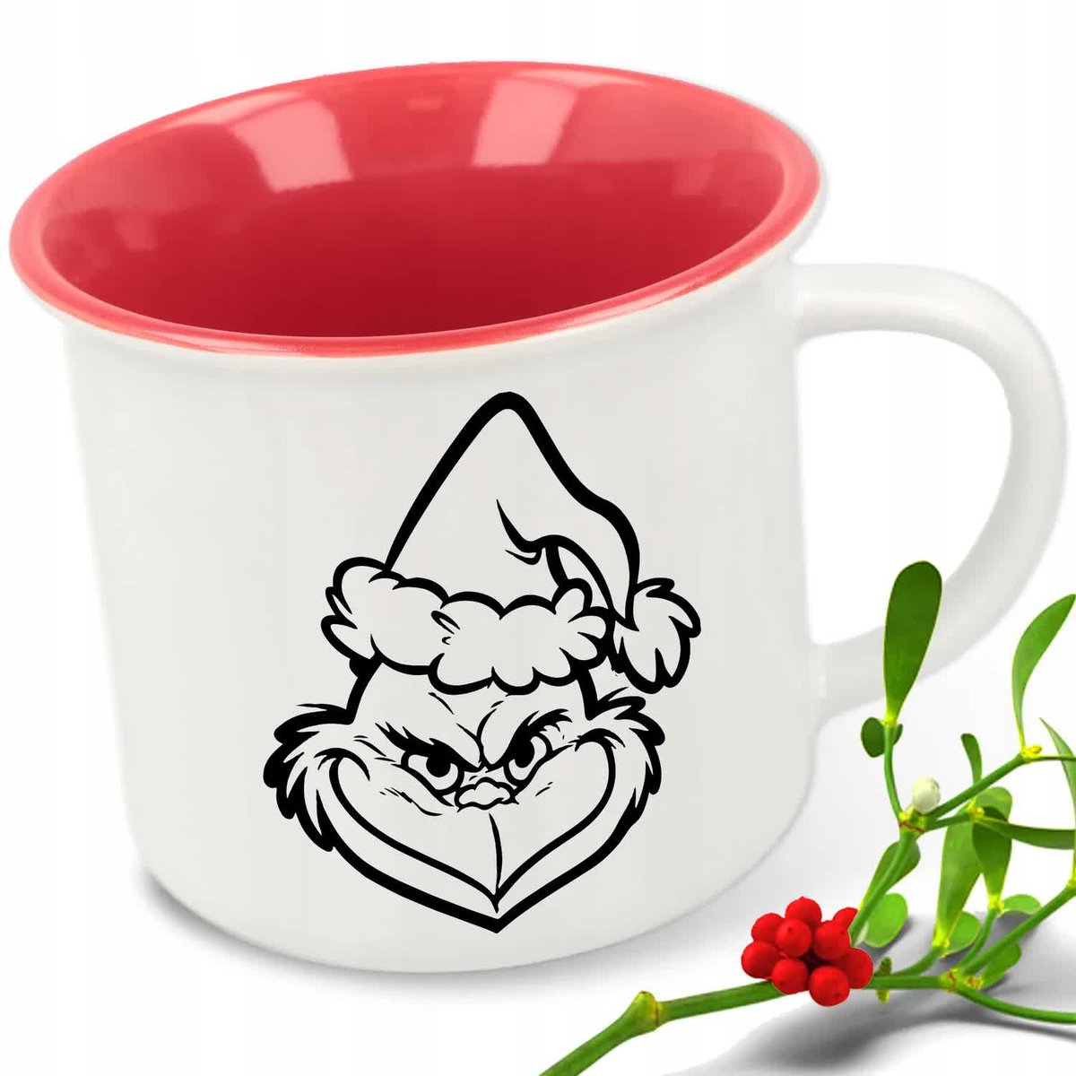 Kubek Retro Prezent Czerwony 250ml Grinch Czapka Mikołaja Wiele Wzorów ...