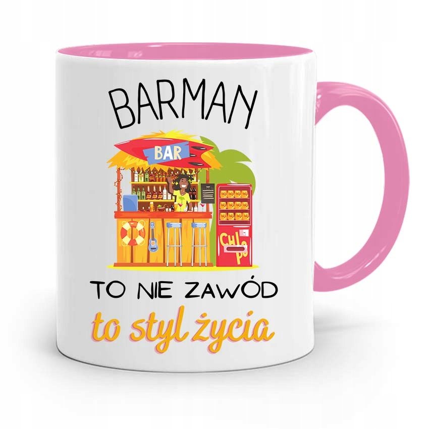 KUBEK RÓŻOWY DLA BARMANA TO STYL ŻYCIA PREZENT z Nadrukiem ze Zdjęciem ...