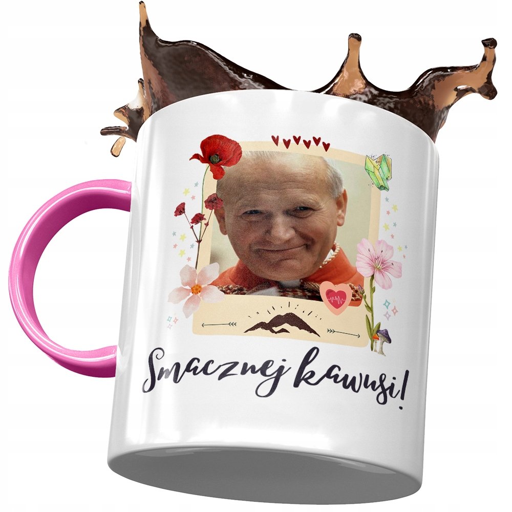 Kubek Różowy Jan Paweł II Papież Mem na Prezent z Nadrukiem ze Zdjęciem ...