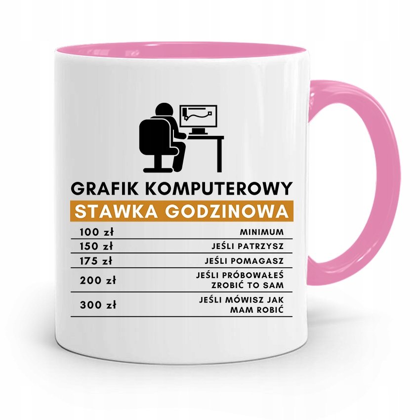 KUBEK RÓŻOWY PREZENT DLA GRAFIKA STAWKA GODZINOWA z Nadrukiem ze ...