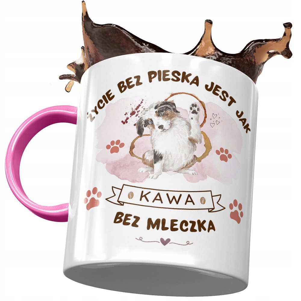 Kubek Różowy z Pieskiem Psem Słodki na Prezent z Nadrukiem ze Zdjęciem ...