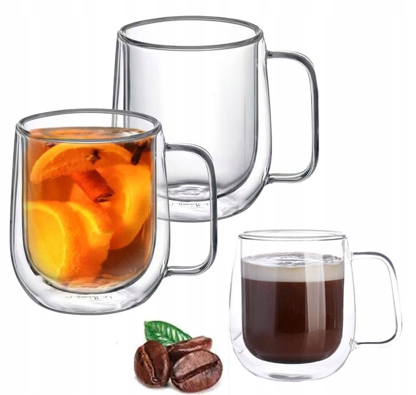 KUBEK Szklany Kubas Szklanka z Uchem Kawa Herbata Grzaniec Latte 250ml ...