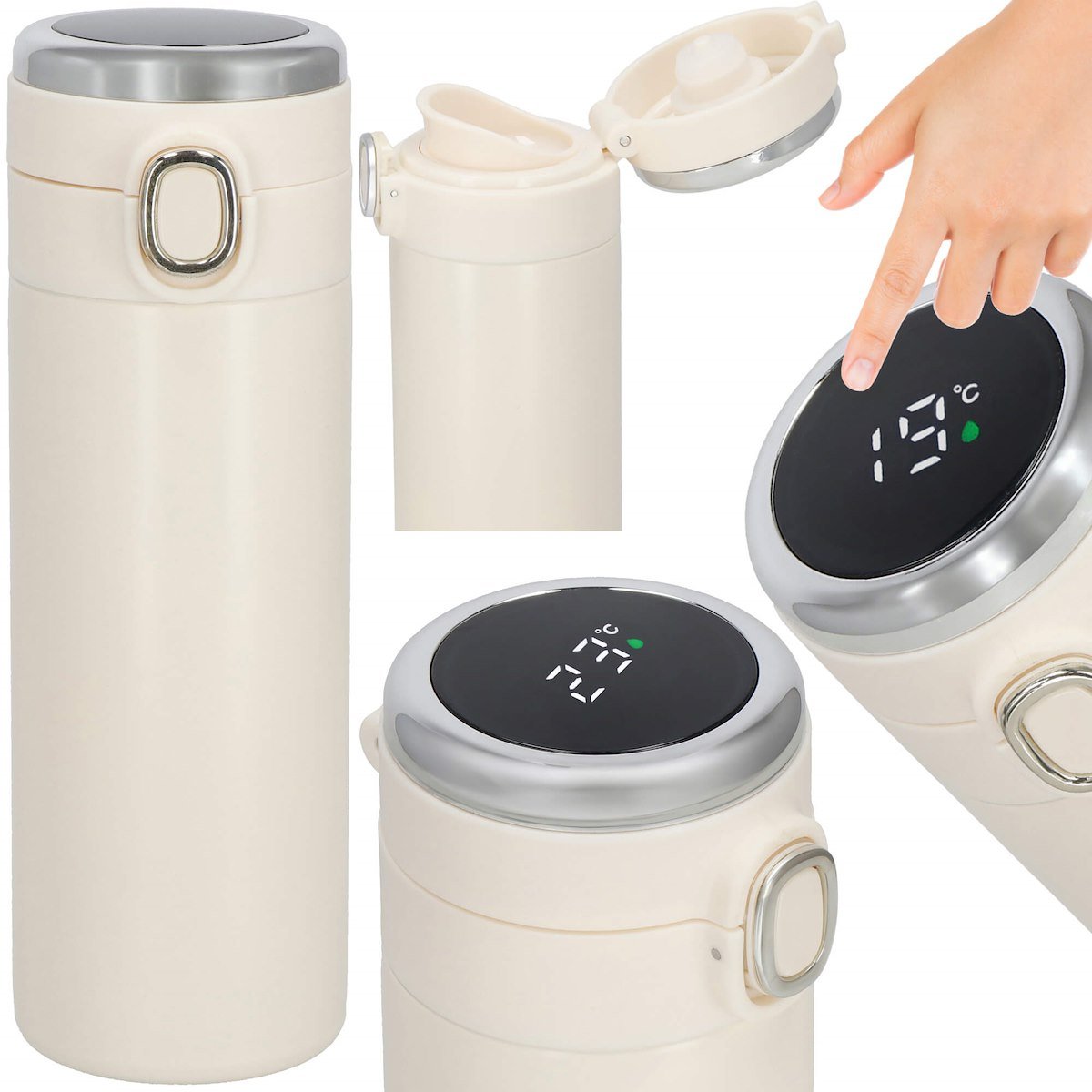 Kubek Termiczny Do Kawy 420 Ml Stal Nierdzewna Termos Z Wyświetlaczem Temp. Kremowy - Springos ...