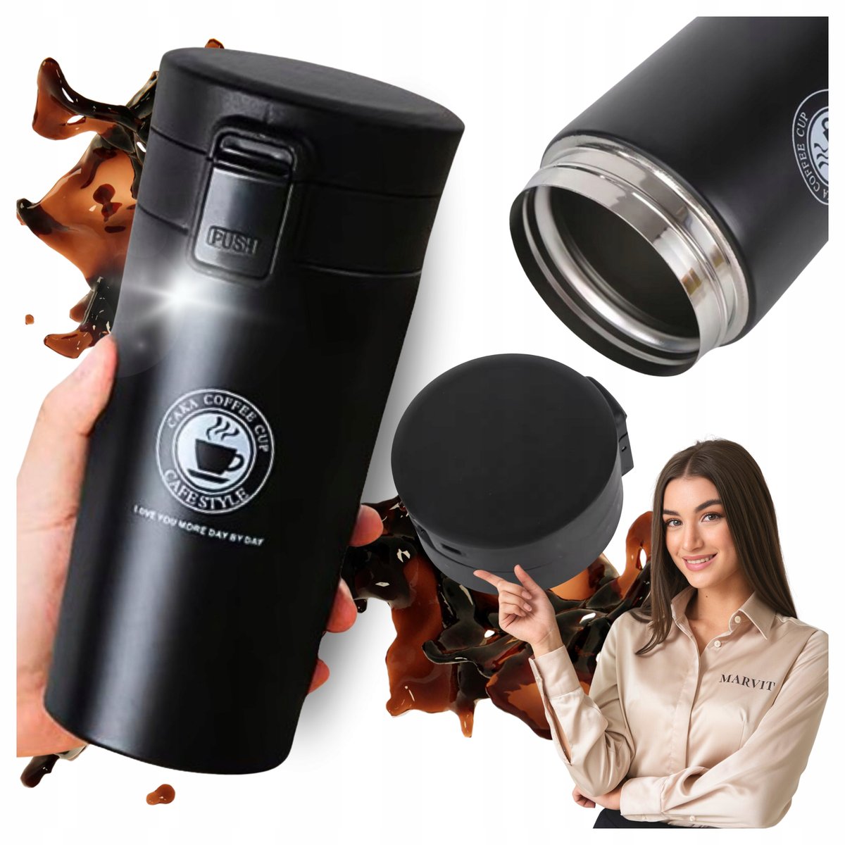 Kubek termiczny termos gorące napoje do 12h 24h kawa herbata szczelny 380ml - inna (Inny ...