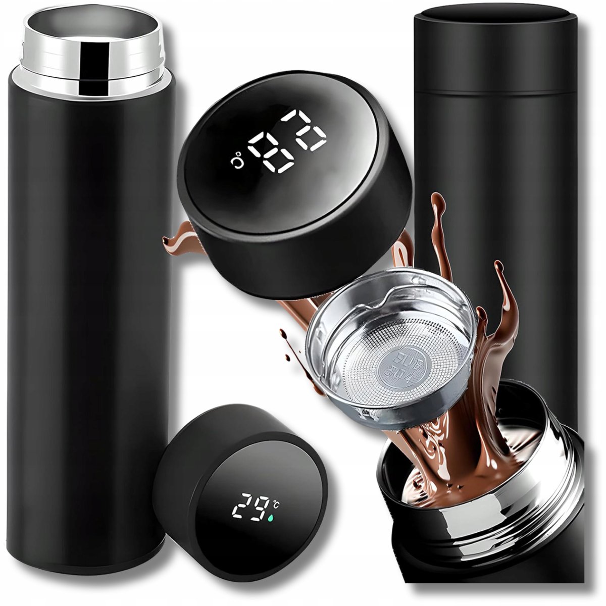 KUBEK TERMICZNY TERMOS LED 500ML NA KAWĘ HERBATĘ DOTYKOWY DO SAMOCHODU ...