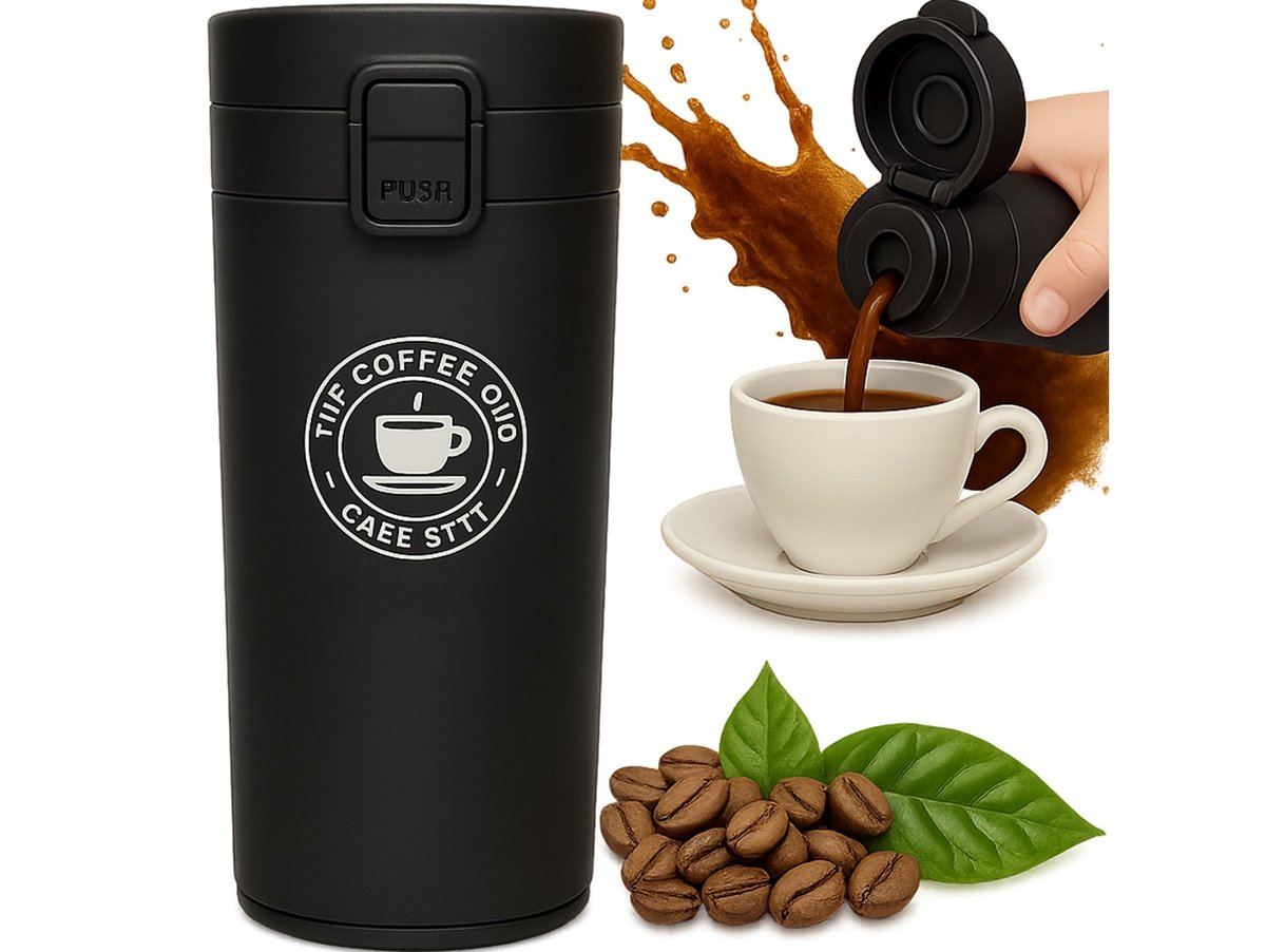 Kubek Termiczny Turystyczny Termos 380Ml Bidon Na Kawę Herbatę Ciepło Zimno Czarny - PrzydaSie ...