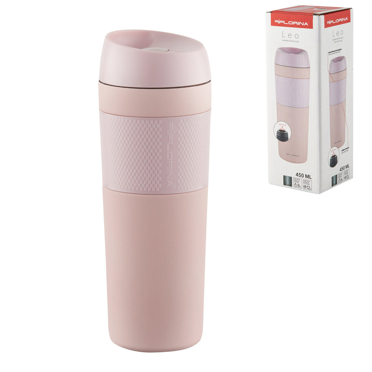 Kubek termiczny ze stali nierdzewnej Florina Leo różowy 450 ml - Florina | Sklep EMPIK.COM