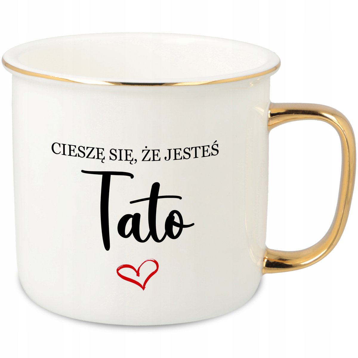 KUBEK UCHO RANT ZŁOTY PORCELANA RETRO PREZENT CIESZĘ SIĘ ŻE JESTEŚ TATO ...