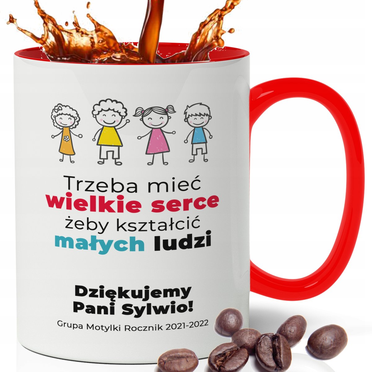 KUBEK UCHO WNĘTRZE CZER Prezent dla PRZEDSZKOLANKI ZAKOŃCZENIE ROKU ...