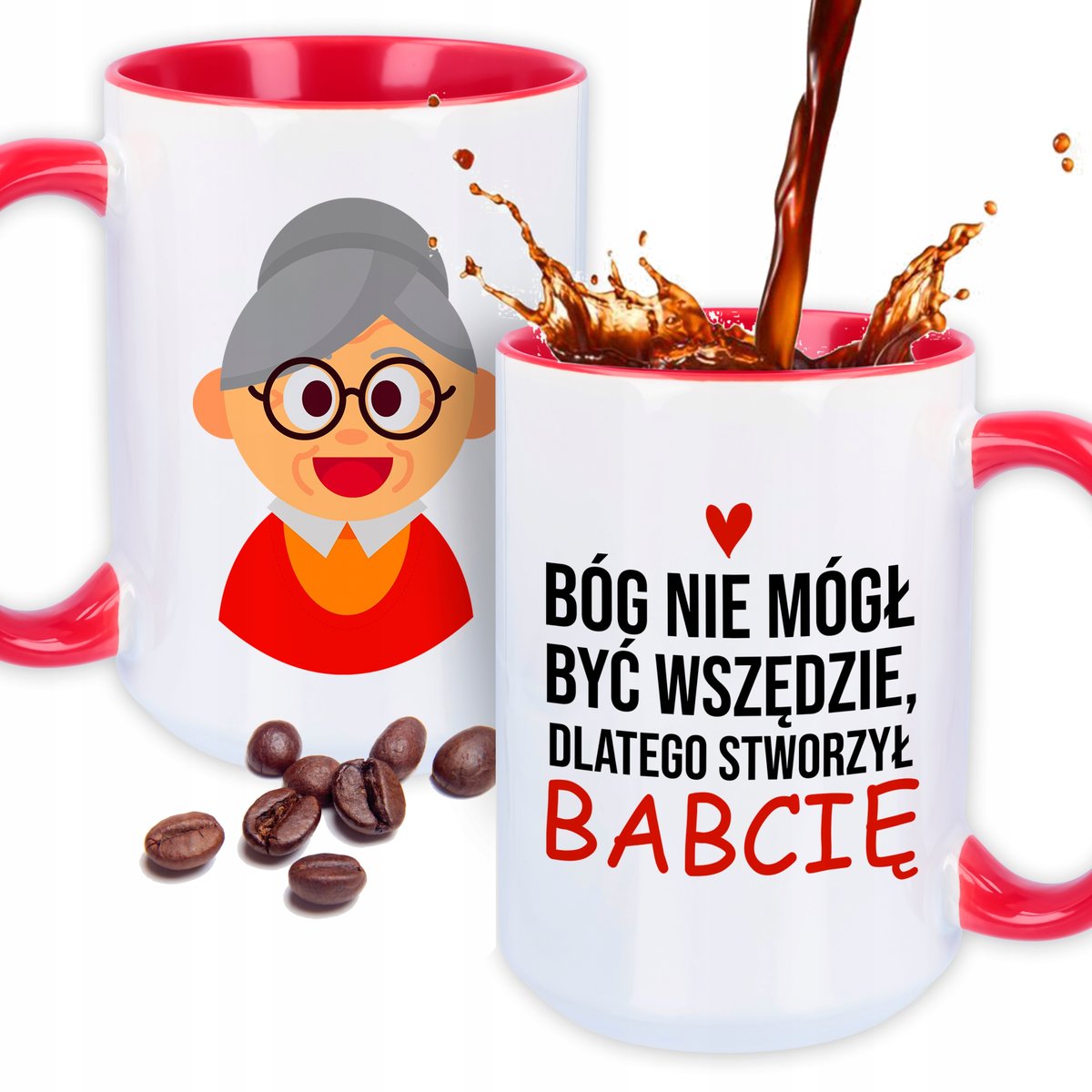 KUBEK Wnętrze Ucho Czerwone PREZENT Dla Babci Wzór - StyleCouture | Sklep EMPIK.COM