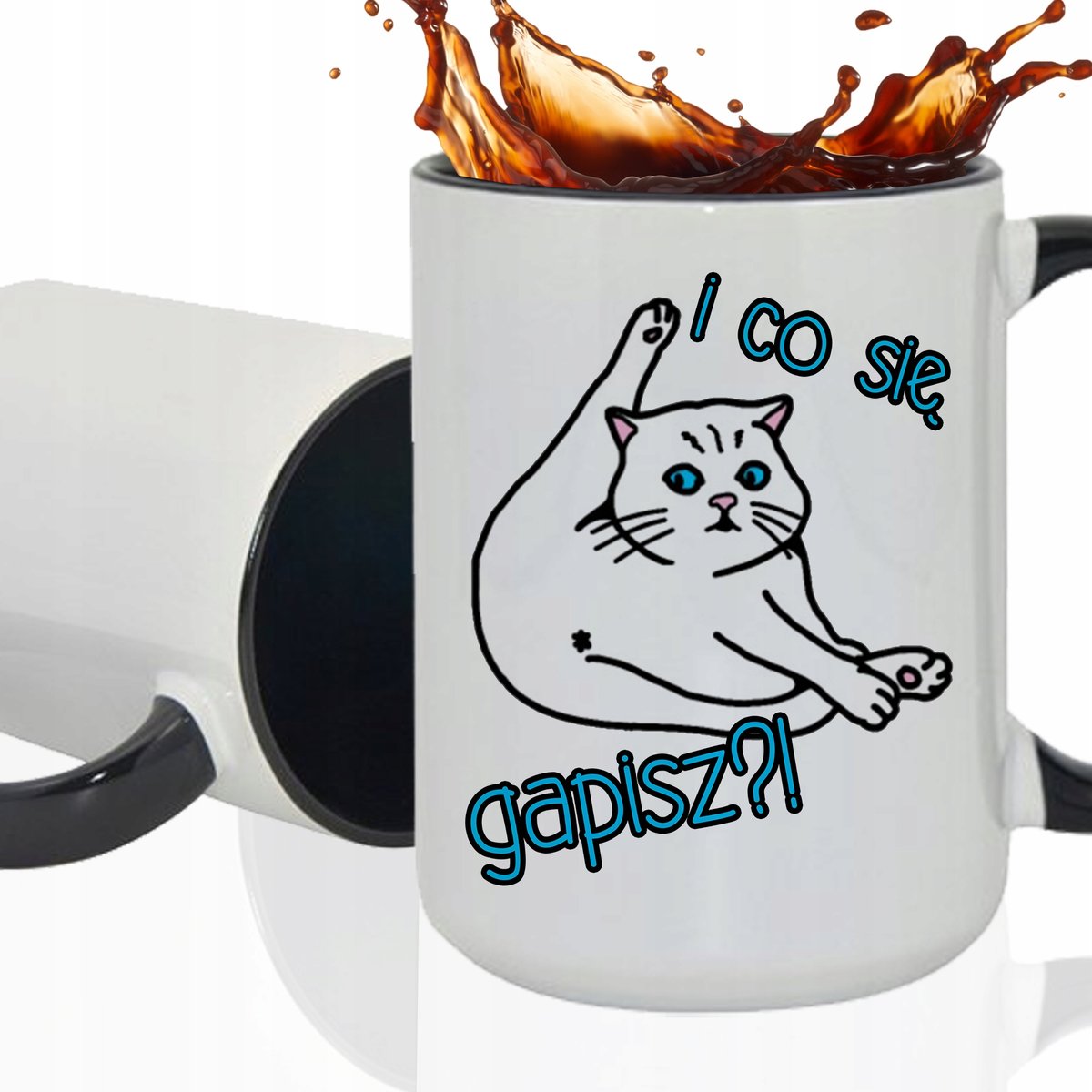 Kubek XXL CZARNY Prezent Urodziny Dla Miłośników Kotów CO SIĘ GAPISZ Wzory - StyleCouture ...