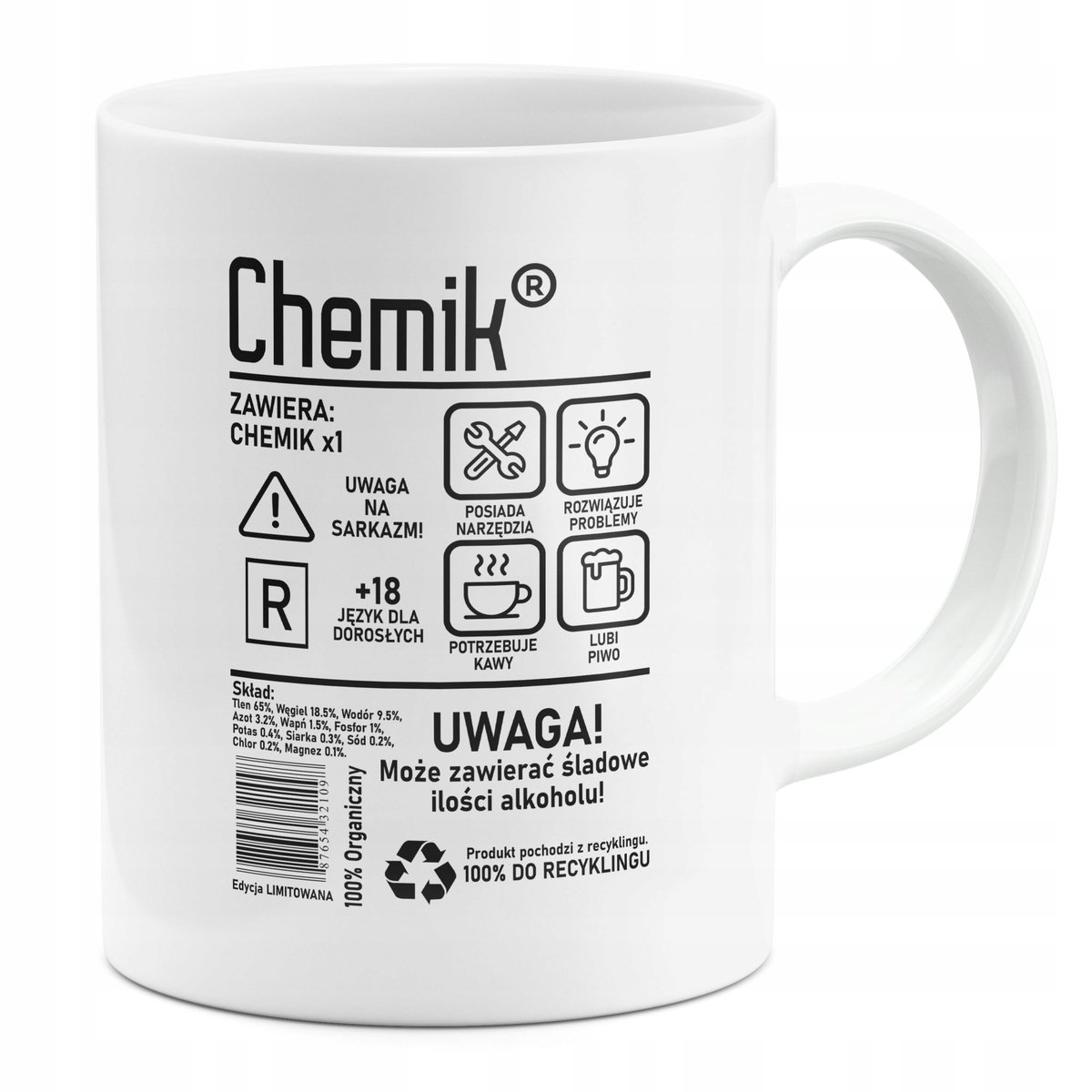 Kubek z Nadrukiem Dla Chemika Etykieta Chemik Prezent Urodziny Święta ...