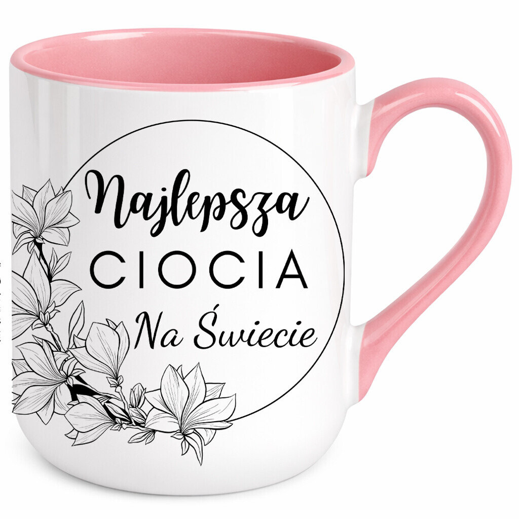 Kubek Z Nadrukiem Najlepsza Ciocia na Świecie Prezent Różowy Uchwyt i ...