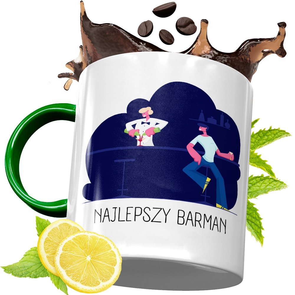 KUBEK ZIELONY DLA BARMANA NA PREZENT URODZINY z Nadrukiem ze Zdjęciem ...