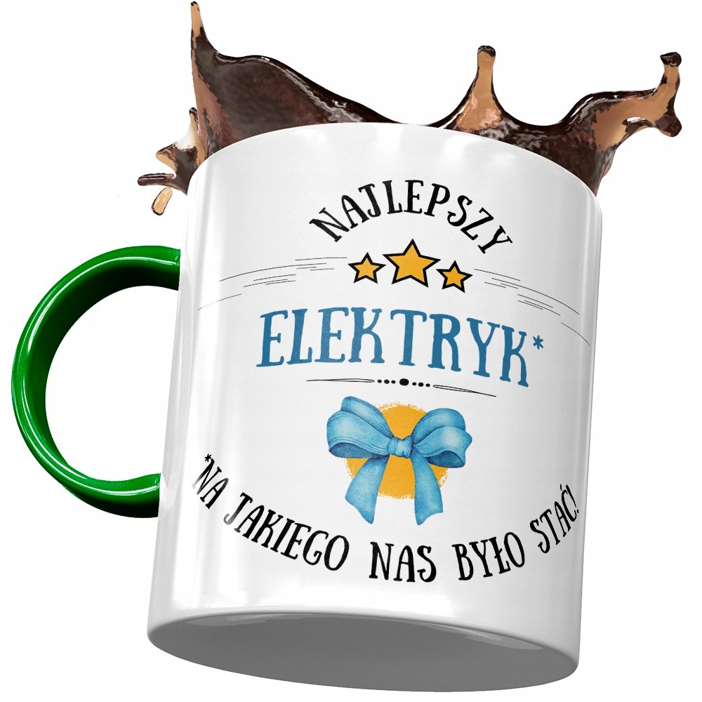 Kubek Zielony Dla Elektryka Najlepszy Elektryk z Nadrukiem ze Zdjęciem + Opakowanie na prezent ...