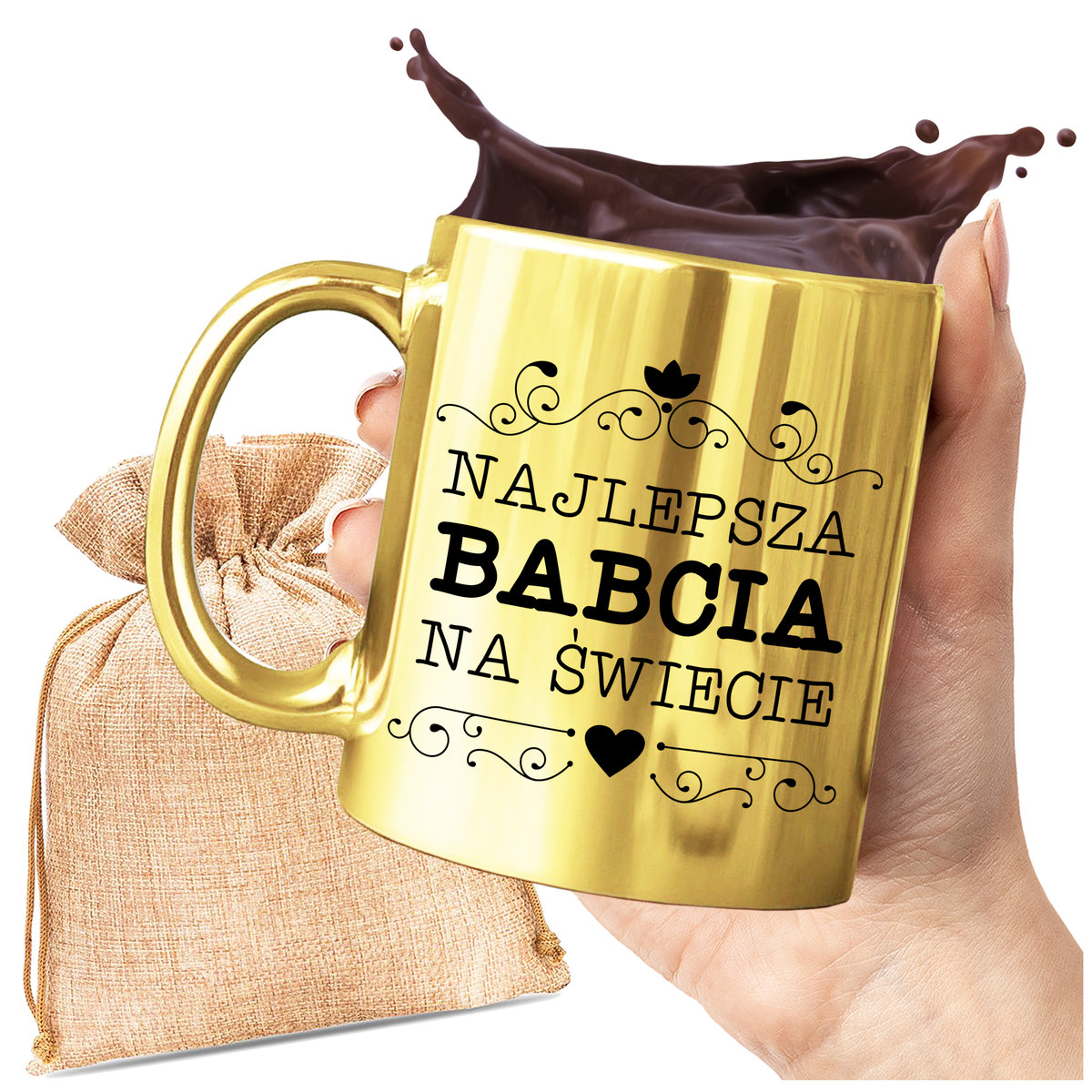 KUBEK ZŁOTY Z NADRUKIEM NAJLEPSZA BABCIA NA ŚWIECIE SUPER UPOMINEK ...