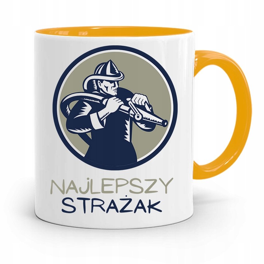KUBEK ŻÓŁTY DLA STRAŻAKA NAJLEPSZY STRAŻAK PREZENT z Nadrukiem ze Zdjęciem - PoliDraw | Sklep ...