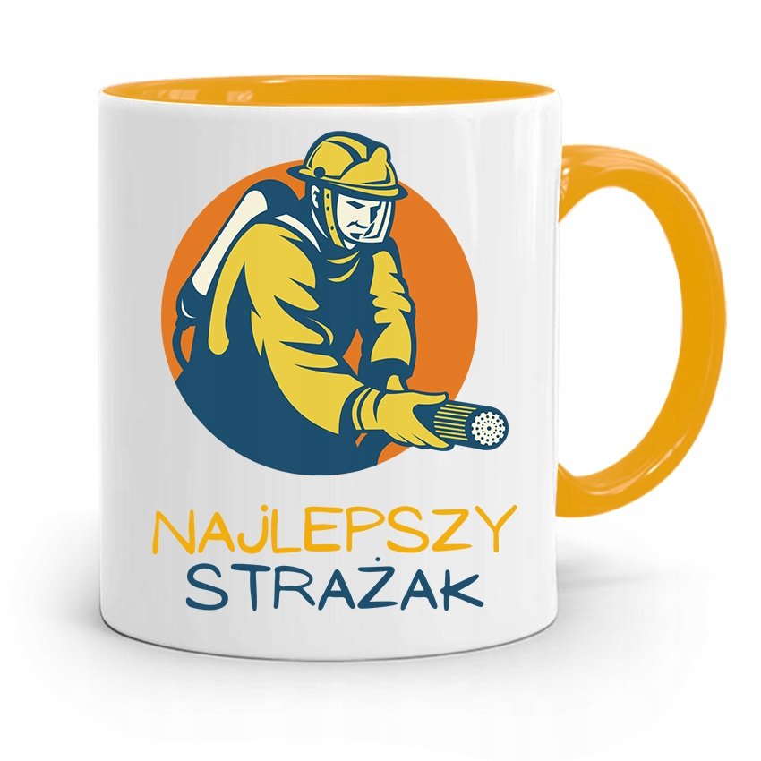 KUBEK ŻÓŁTY DLA STRAŻAKA NAJLEPSZY STRAŻAK PREZENT z Nadrukiem ze Zdjęciem - PoliDraw | Sklep ...
