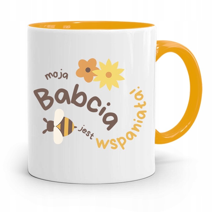 KUBEK ŻÓŁTY DZIEŃ BABCI MOJA BABCIA JEST WSPANIAŁA z Nadrukiem ze ...