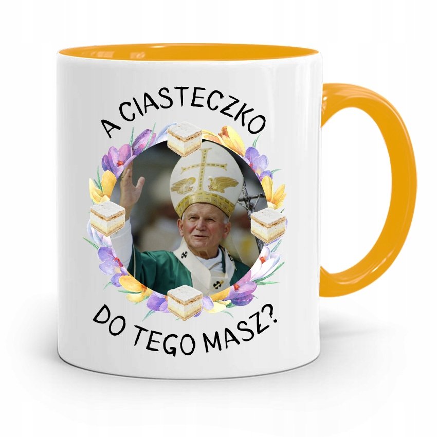 KUBEK ŻÓŁTY JAN PAWEŁ II PAPIEŻ A CIASTECZKO MASZ? z Nadrukiem ze ...