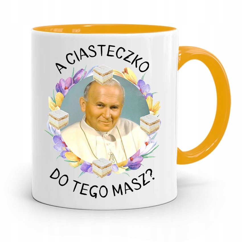 KUBEK ŻÓŁTY JAN PAWEŁ II PAPIEŻ A CIASTECZKO MASZ? z Nadrukiem ze ...