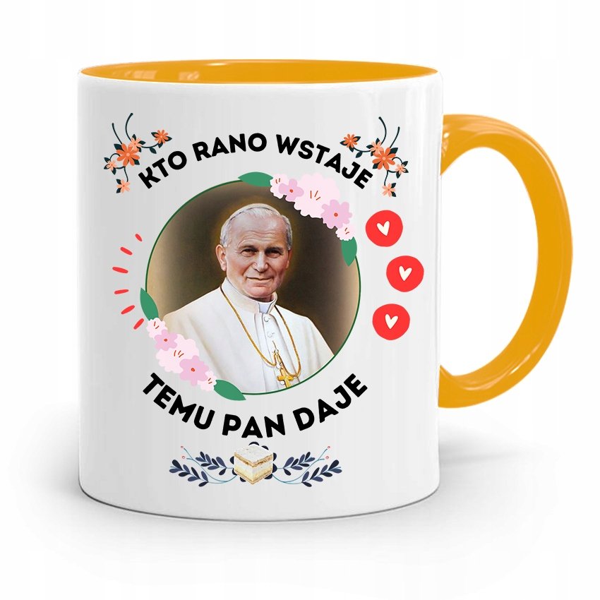 KUBEK ŻÓŁTY JAN PAWEŁ II PAPIEŻ TEMU PAN DAJE z Nadrukiem ze Zdjęciem ...