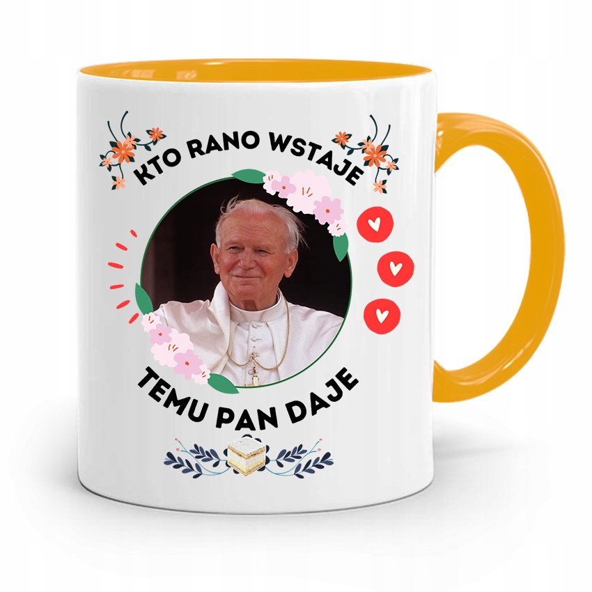 KUBEK ŻÓŁTY JAN PAWEŁ II PAPIEŻ TEMU PAN DAJE z Nadrukiem ze Zdjęciem ...